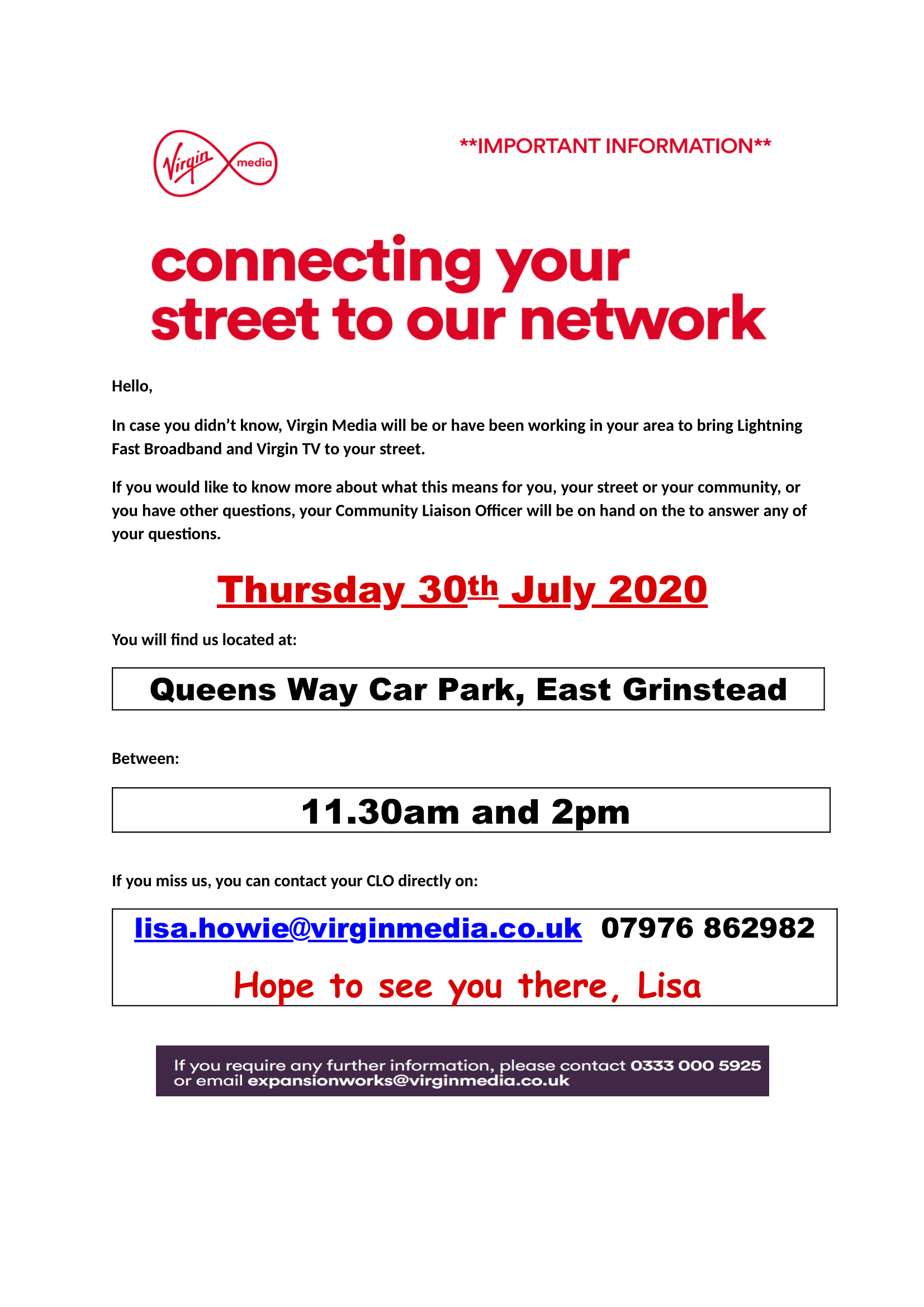 Virgin Media Community Liason Stand – East Grinstead Town Council